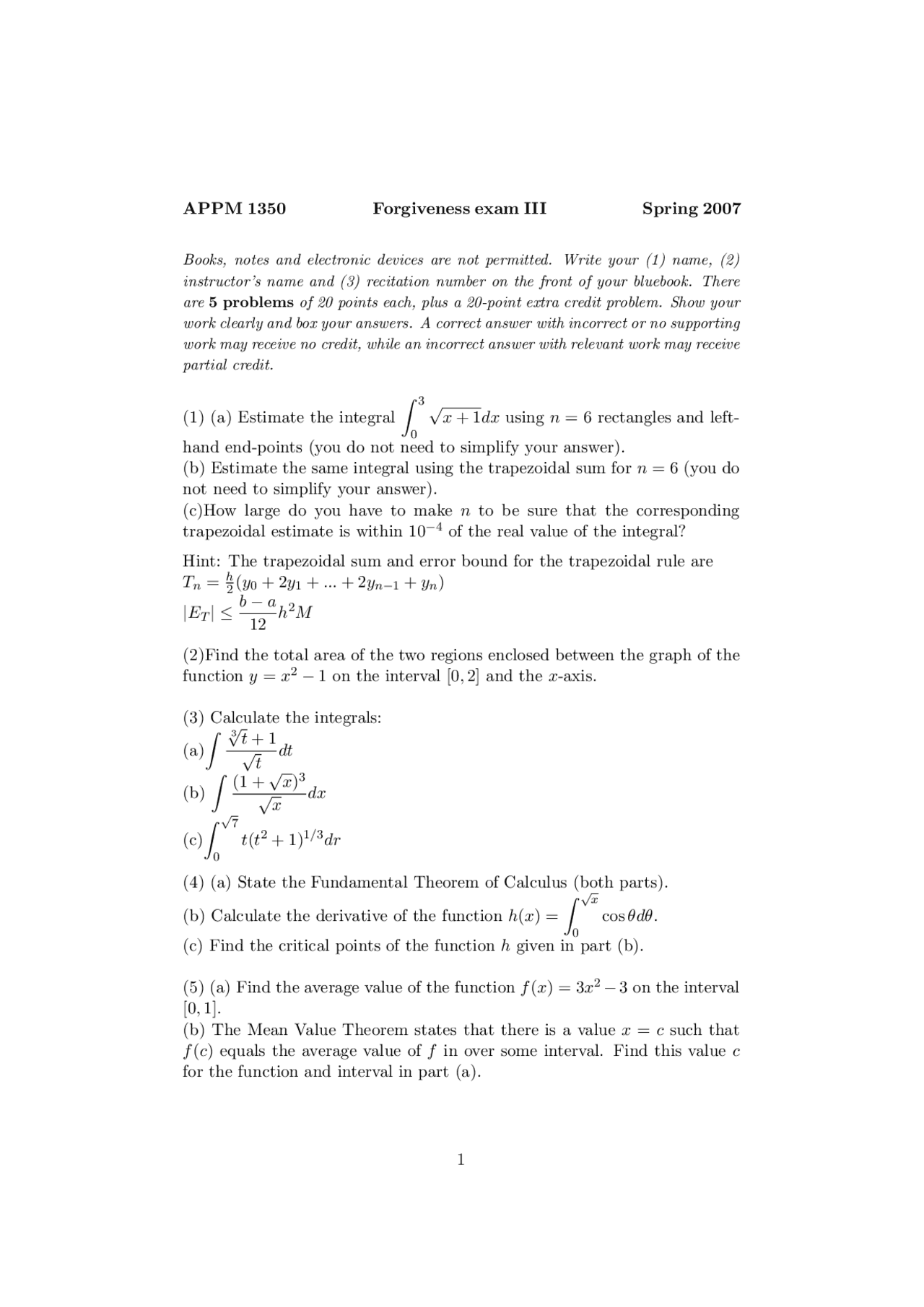 Integral Calculus One For Engineers Exam Docsity