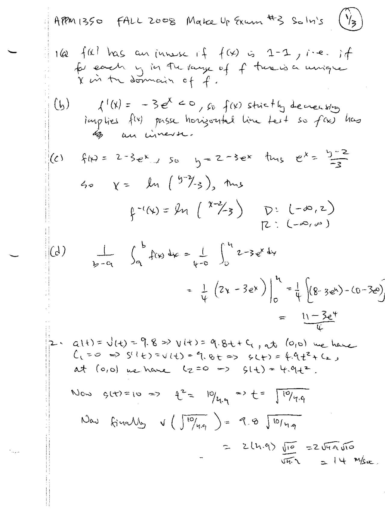 Explicitly Calculating Calculus One For Engineers Solved Exam Docsity