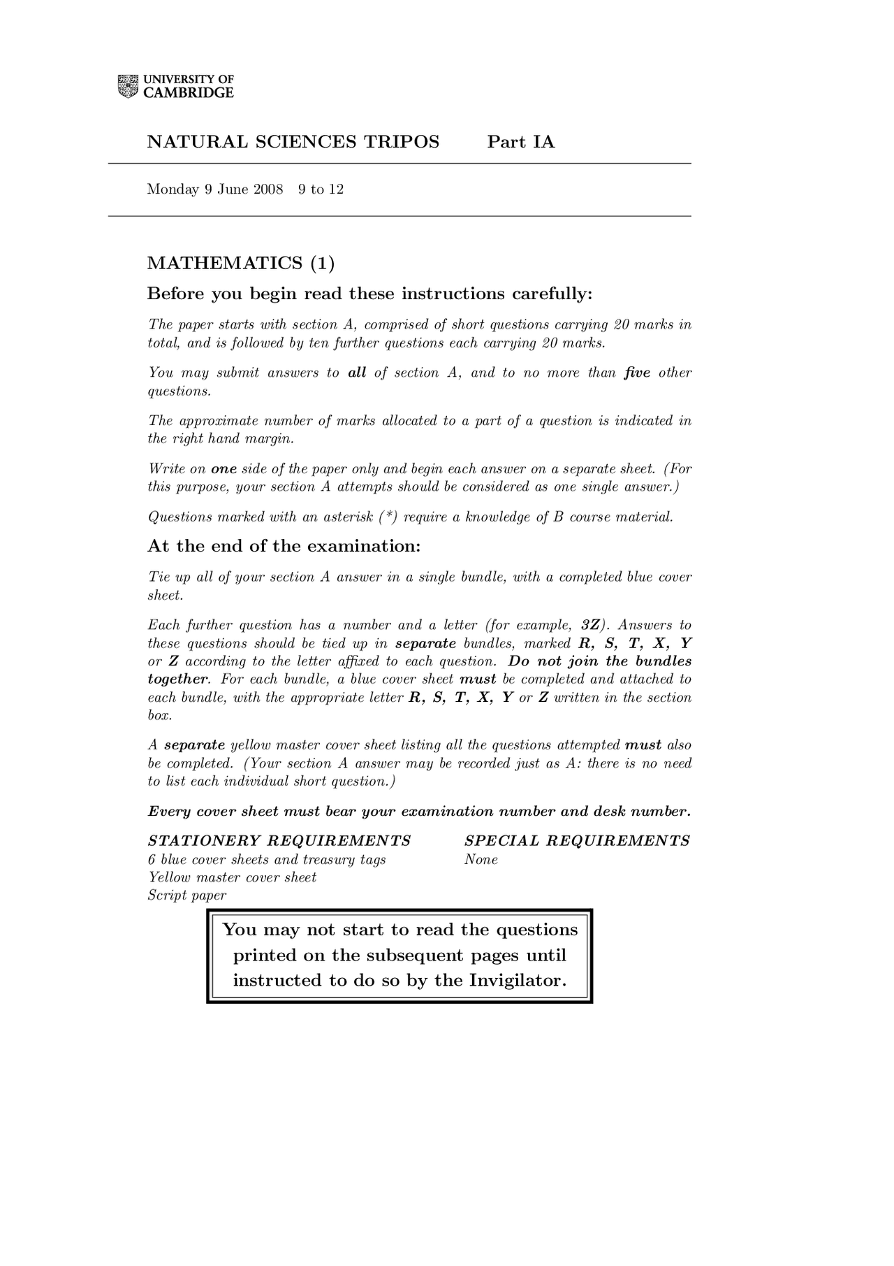Indefinite Integral Mathematics With Natural Sciences Exam Docsity