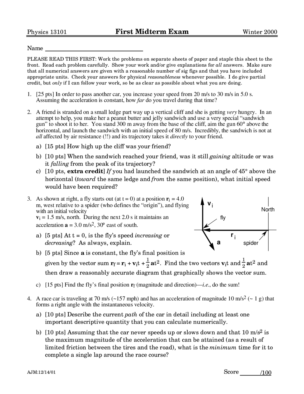 Initial Speed General Physics Past Paper Docsity