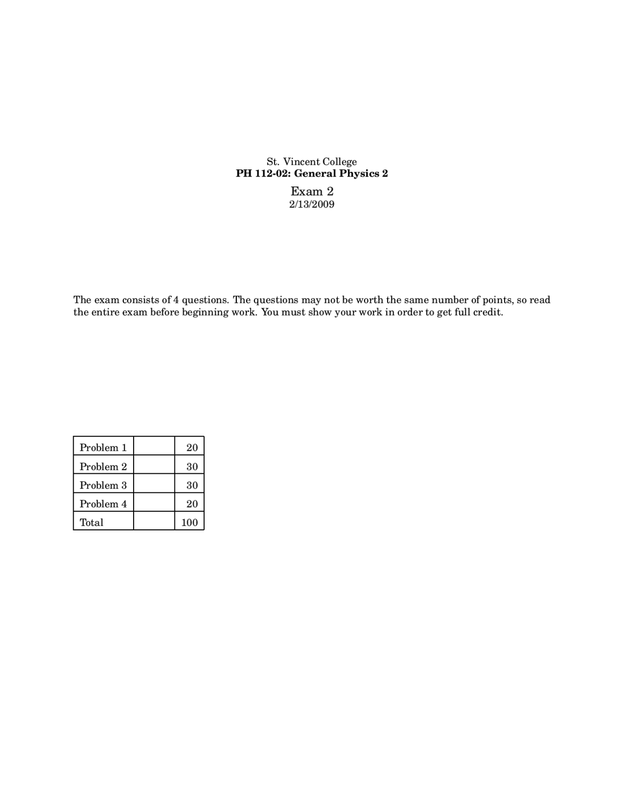 Electrostatic Conditions - General Physics - Past Paper - Docsity