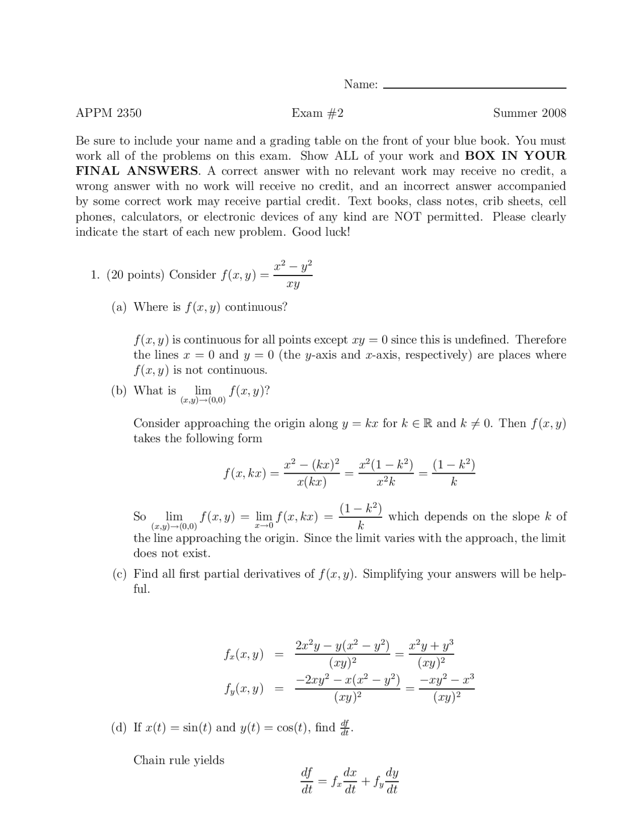 Continuous Calculus Three Solved Exam Docsity