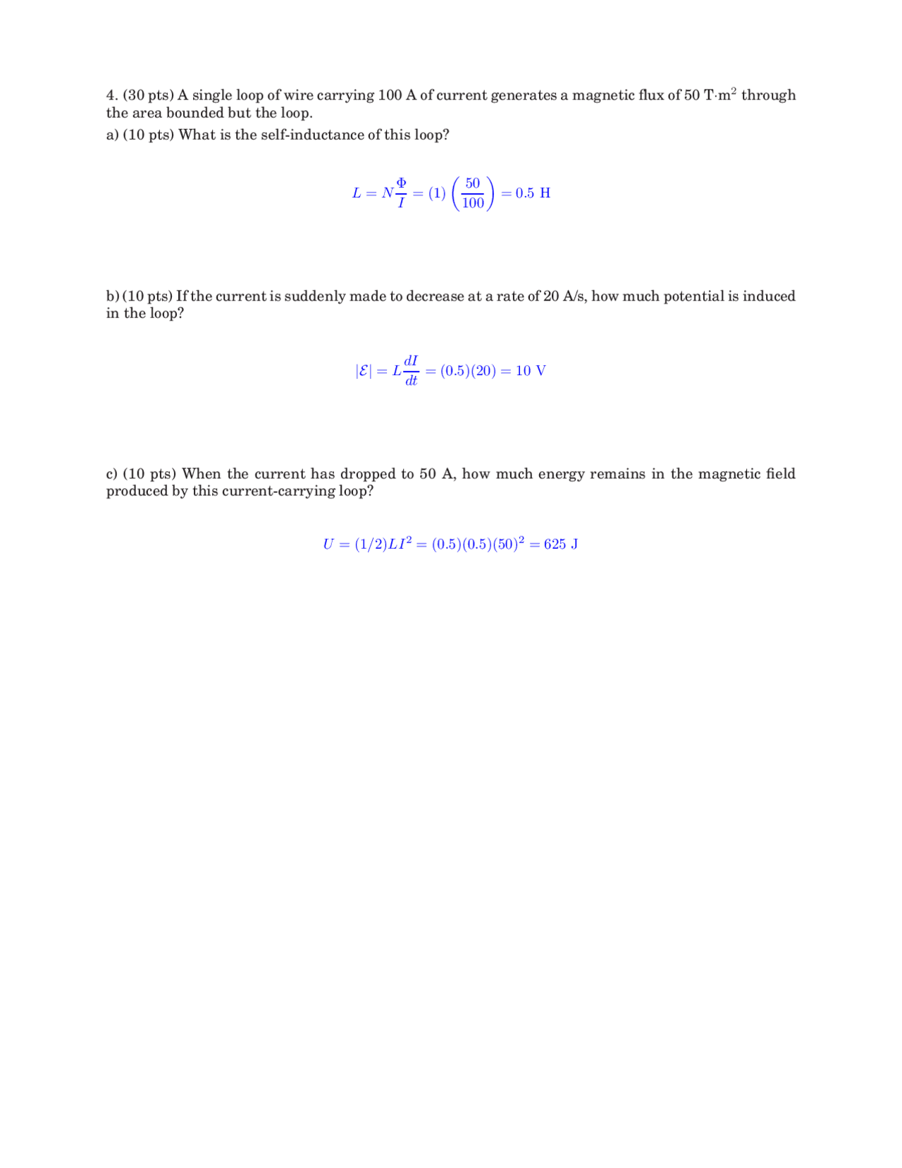 Self Inductance General Physics Solved Past Paper Docsity