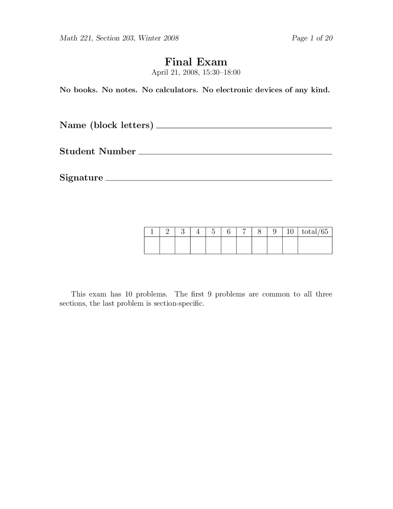Subspace Matrix Algebra Exam Docsity