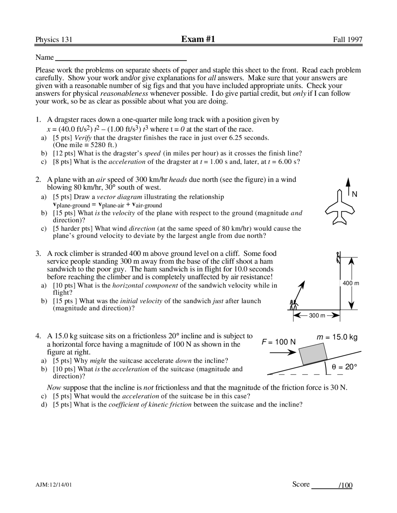 Dragster Speed - General Physics - Past Paper - Docsity