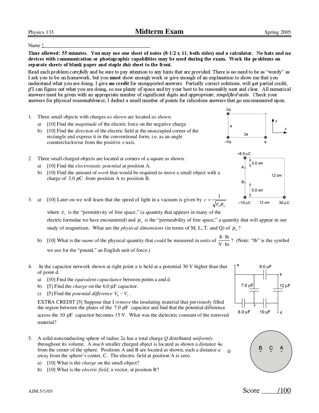 Electrostatic Potential General Physics Past Paper Docsity
