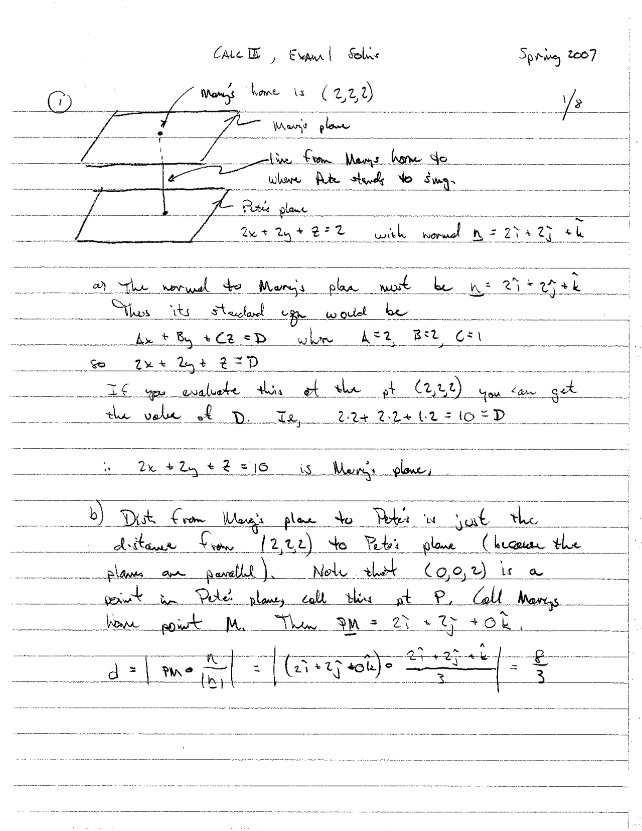 Parameterization - Calculus Three - Solved Exam - Docsity