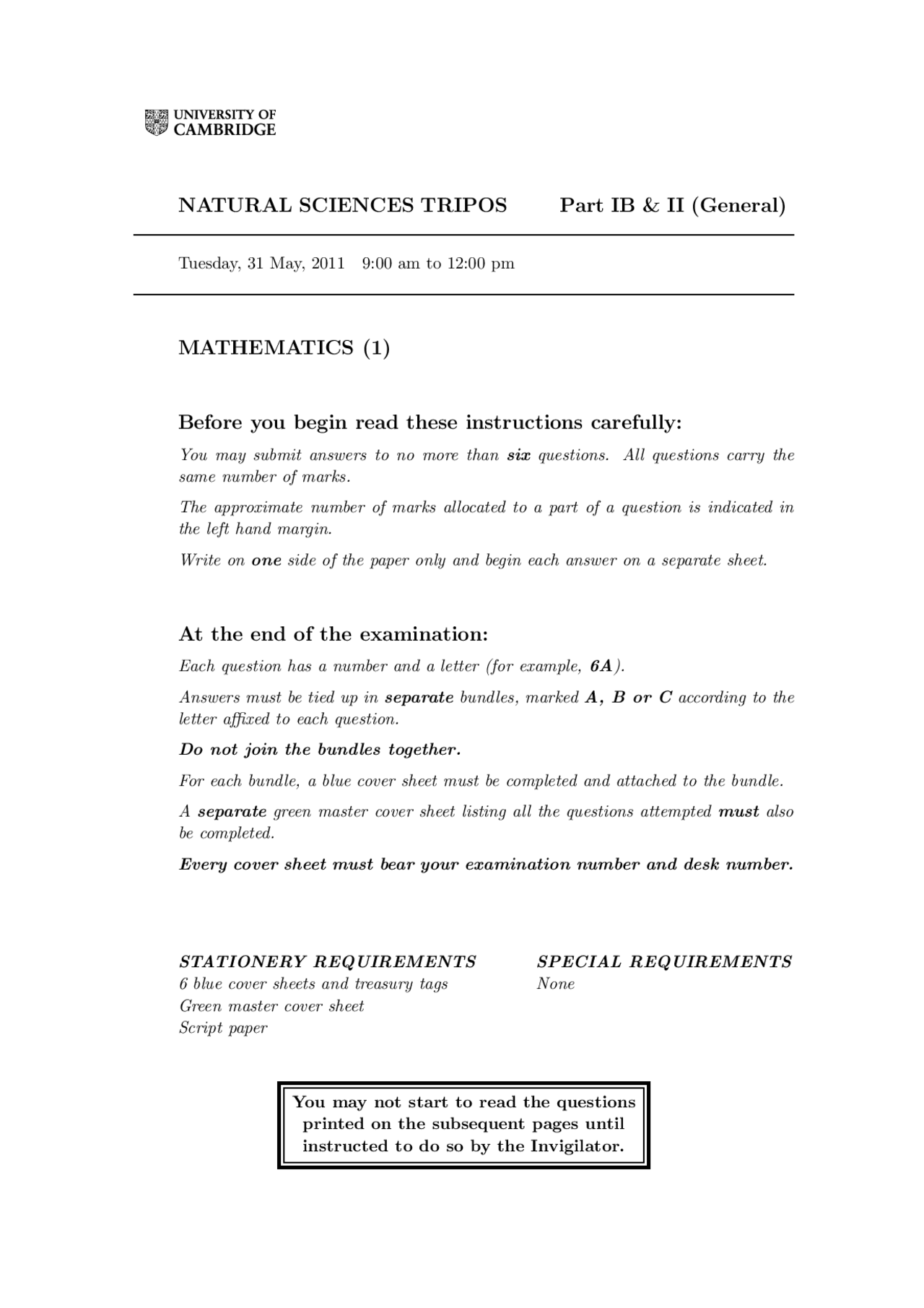 Curl - Mathematics with Natural Sciences - Exam | Exams Mathematics | Docsity