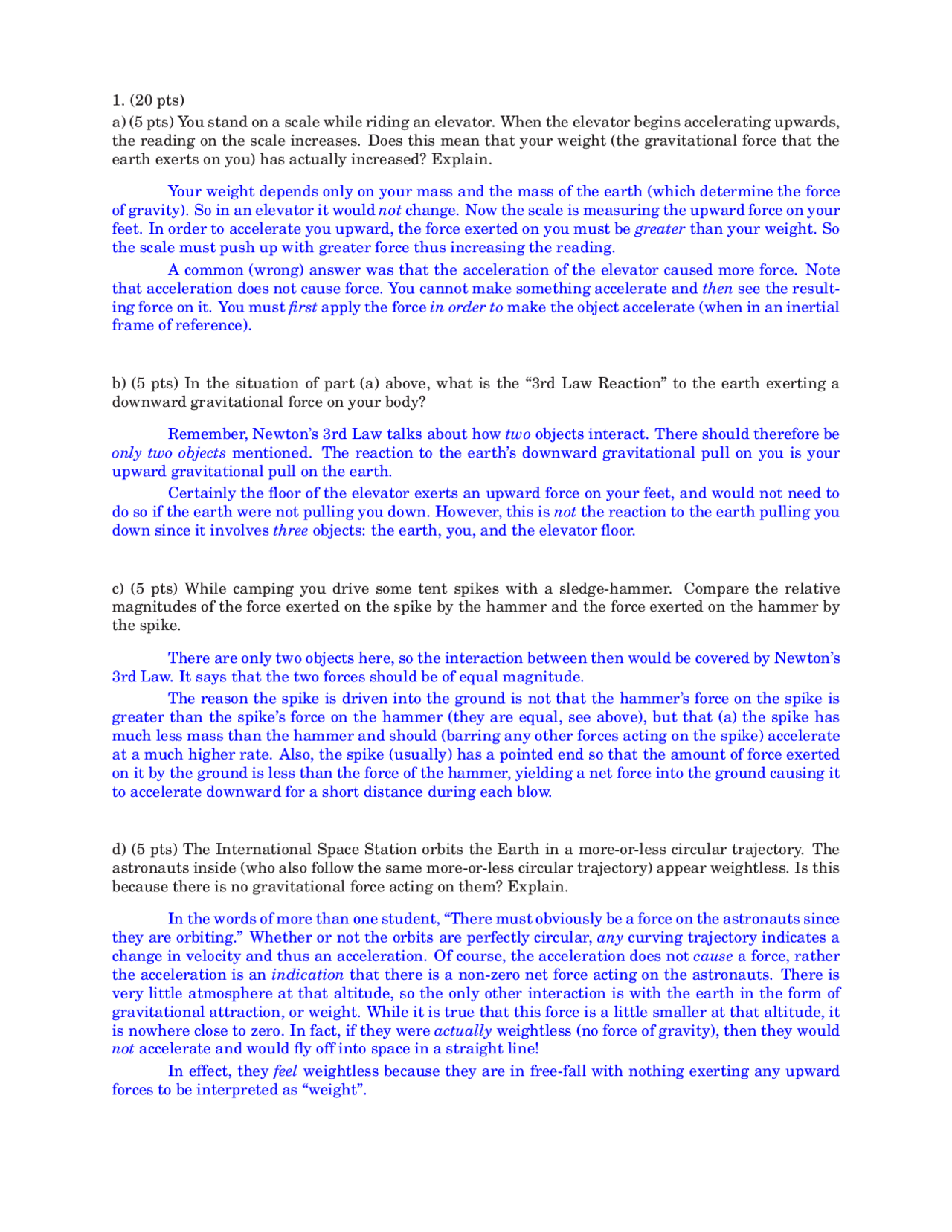 Gravitational Force General Physics Solved Past Paper Docsity
