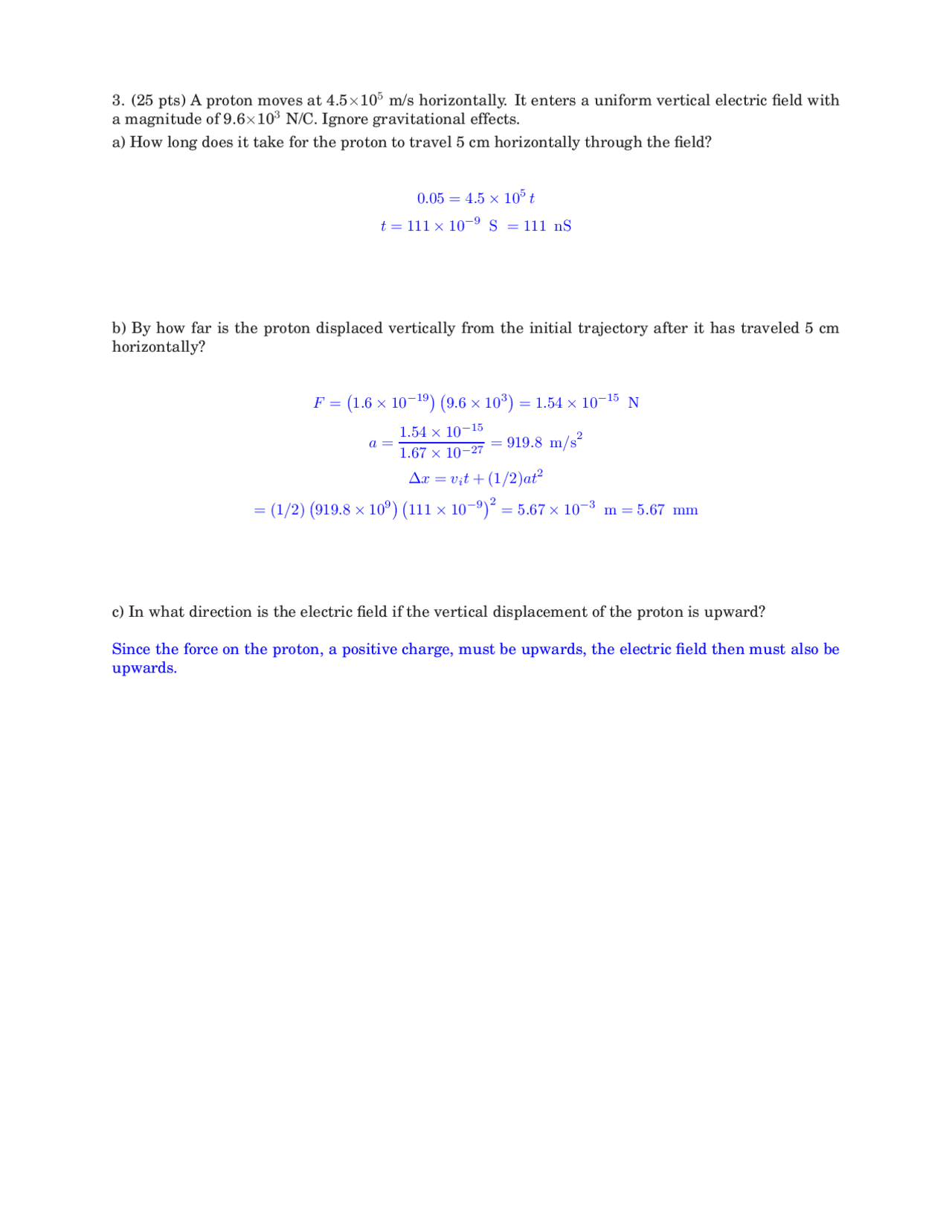 Vertical Electric Field - General Physics - Solved Past Paper - Docsity