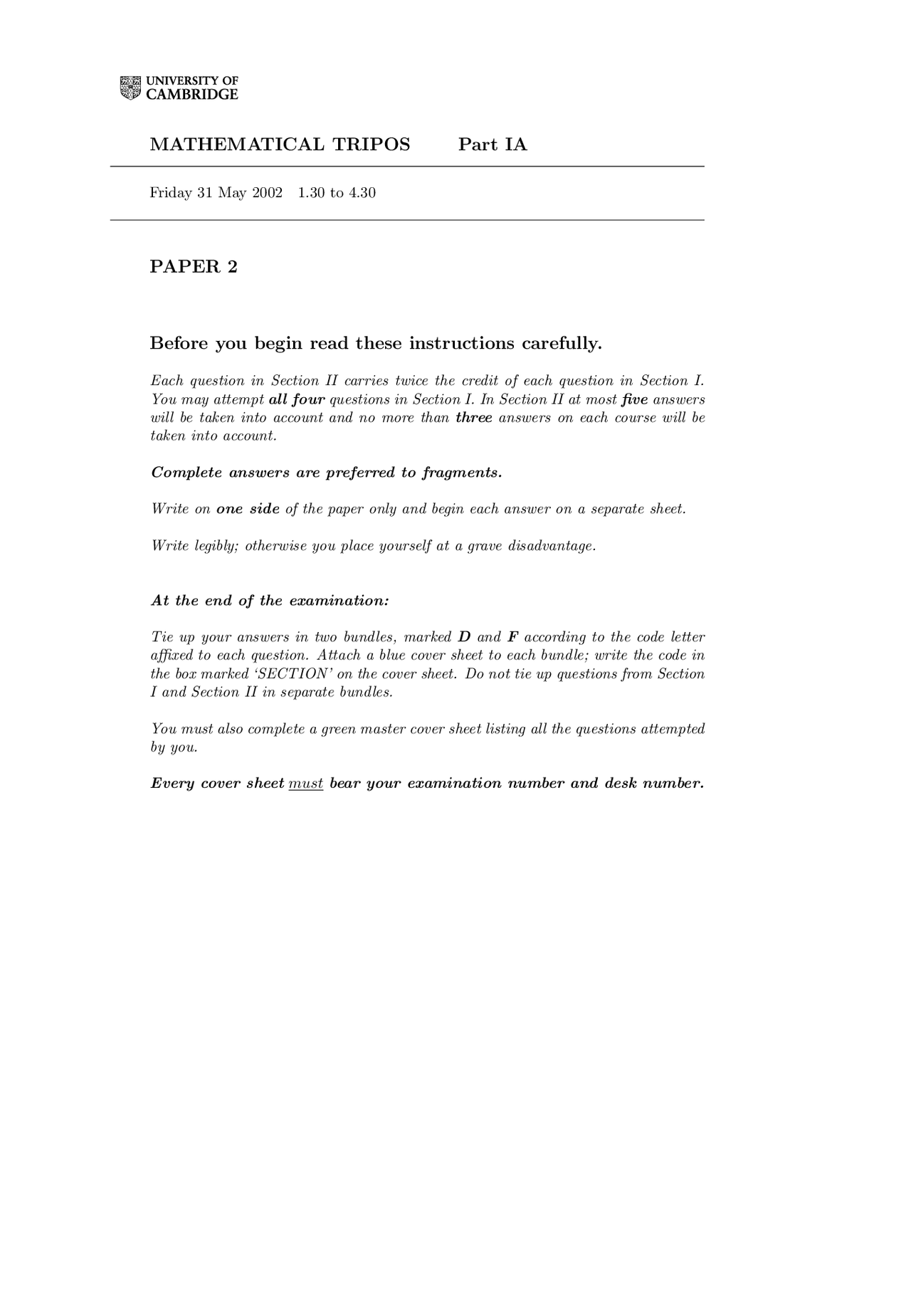 Conditions Mathematics Exam Docsity
