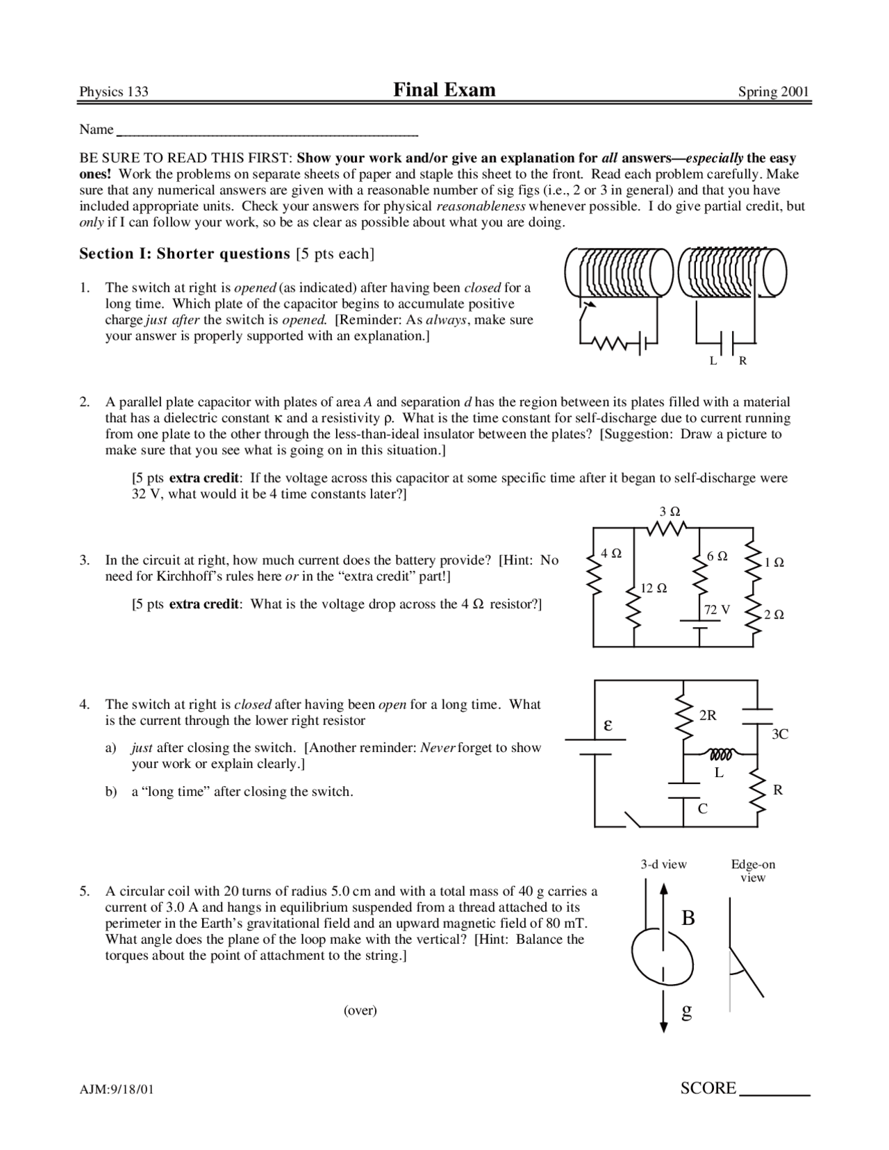 Plate Of Capacitor General Physics Past Paper Docsity