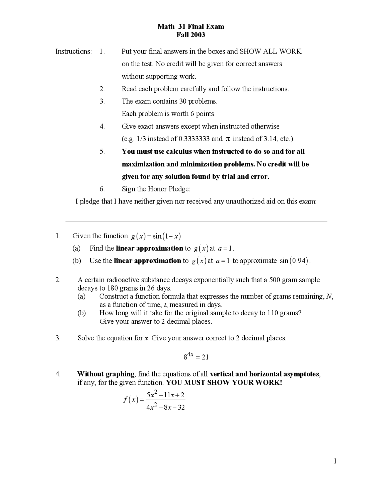 Linear Approximation Mathematics Exam Docsity