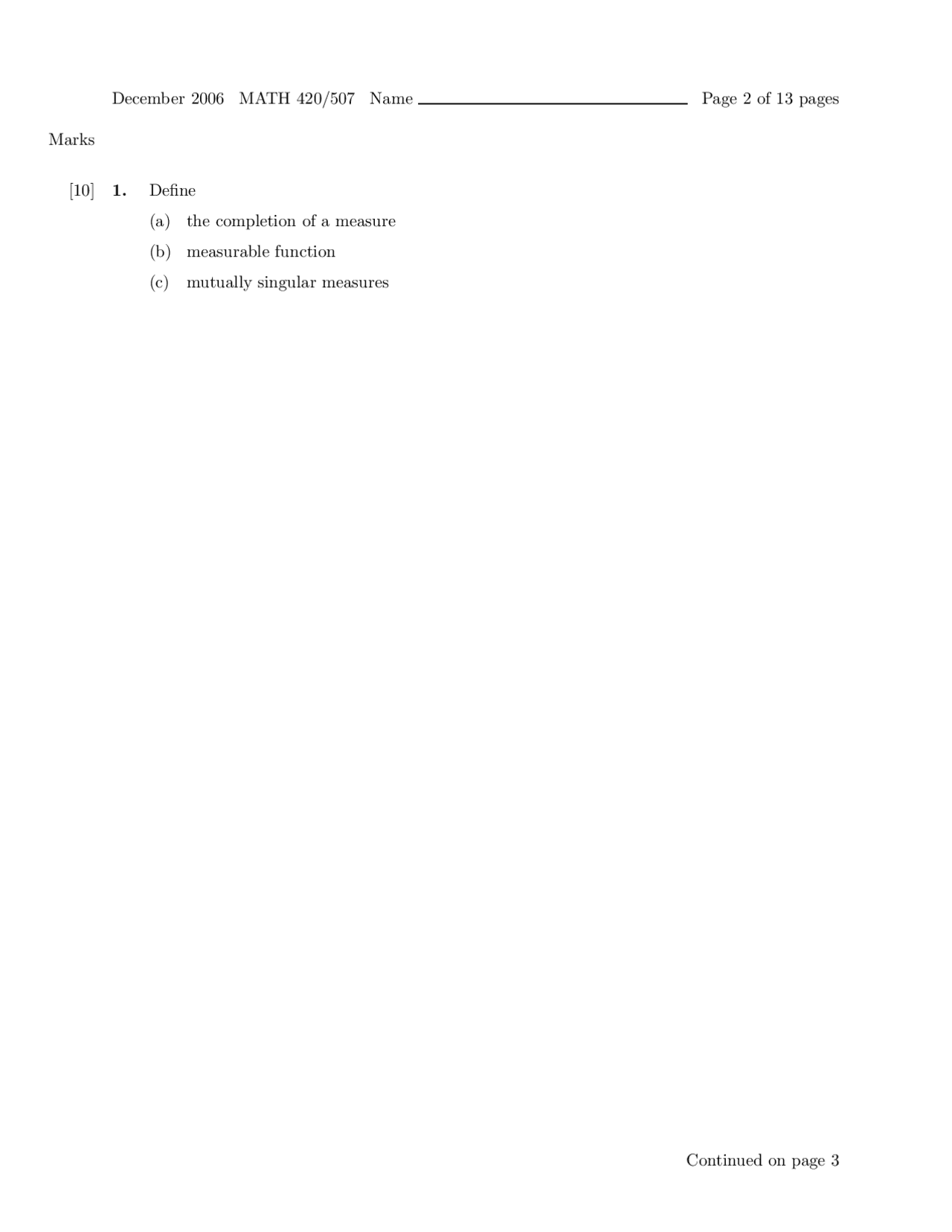 Measurable Function Real Analysis Exam Docsity