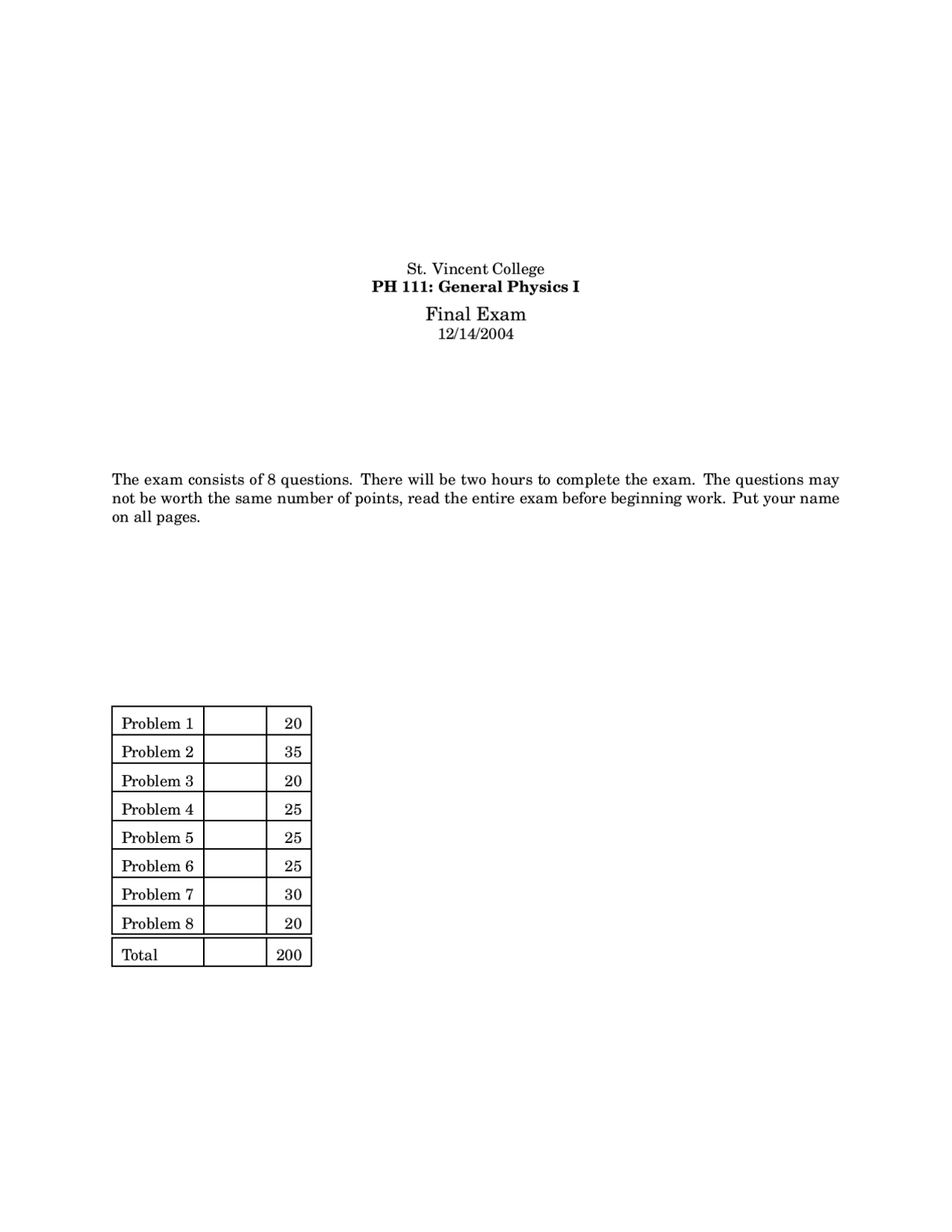 Rotational Equilibrium - General Physics - Past Paper - Docsity