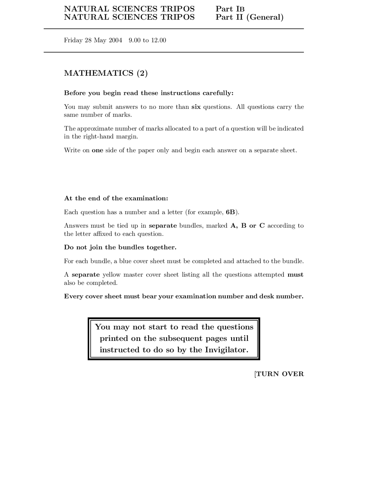 Source Mathematics With Natural Sciences Exam Docsity
