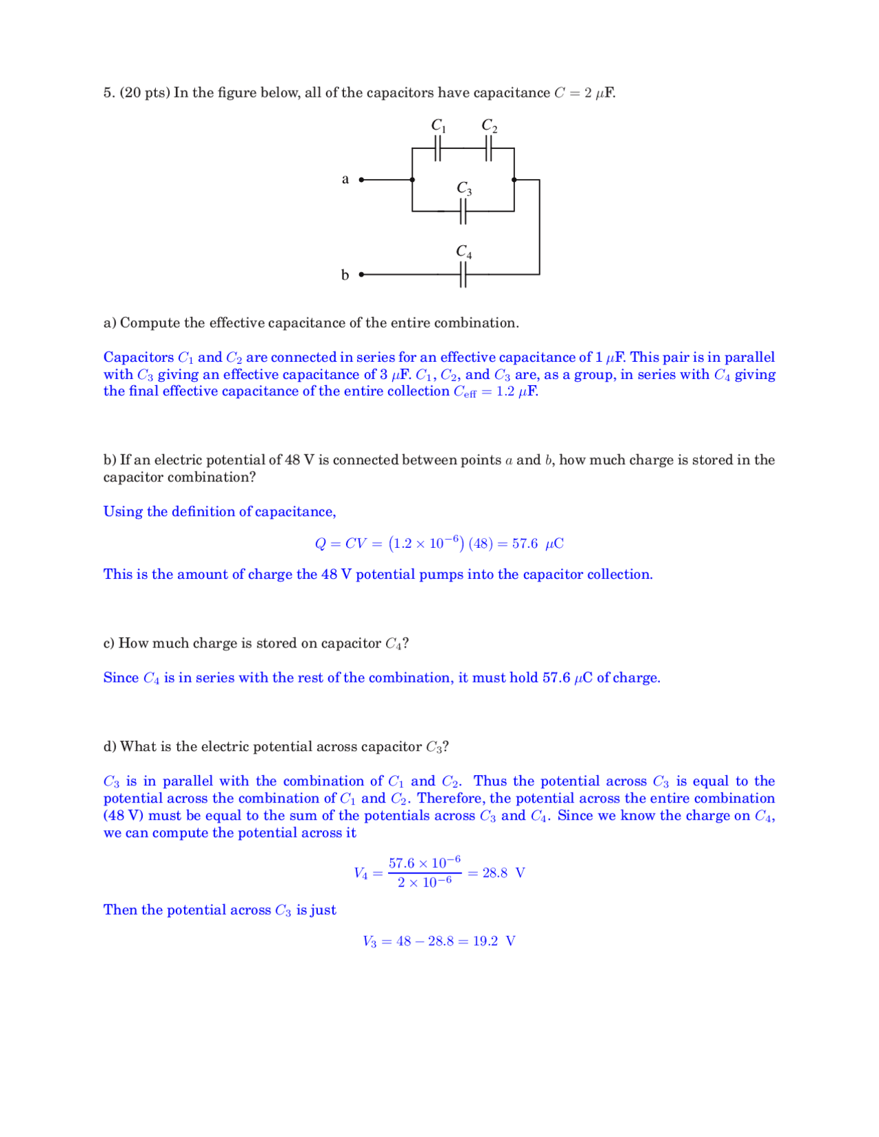 Capacitor Combination General Physics Solved Past Paper Exams
