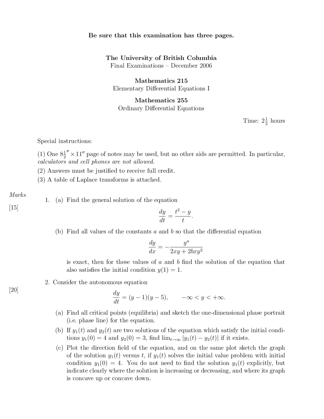 General Solution Ordinary Differential Equations Exam Docsity