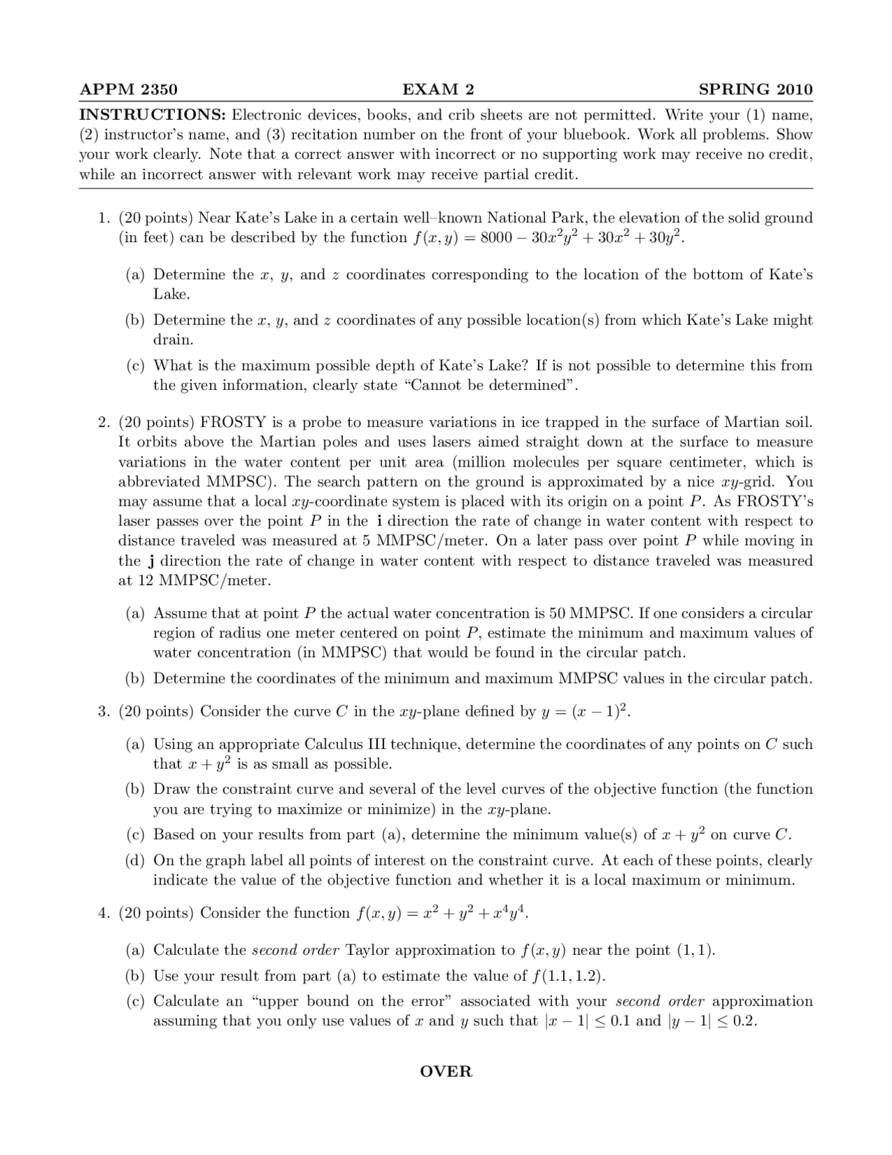 Coordinates Calculus Three Exam Docsity
