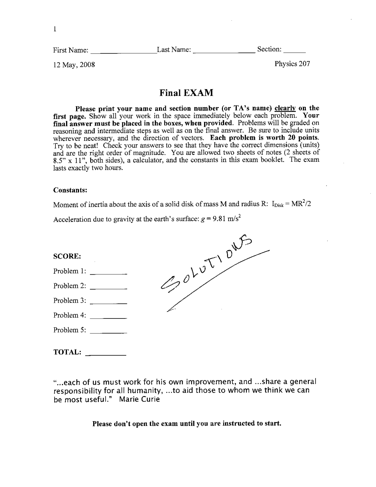 Value Of Maximum Force General Physics Solved Past Paper Docsity