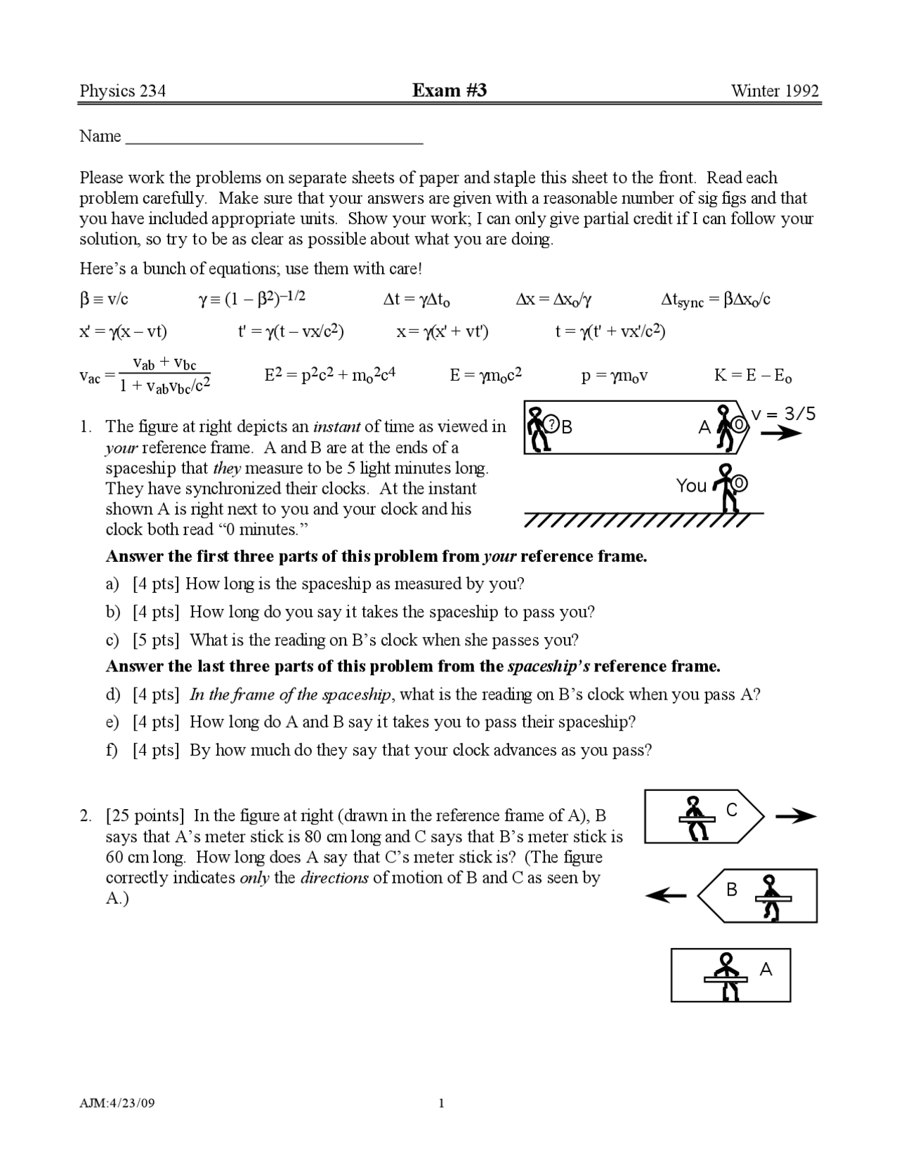 Frame of Spaceship - General Physics - Past Paper - Docsity
