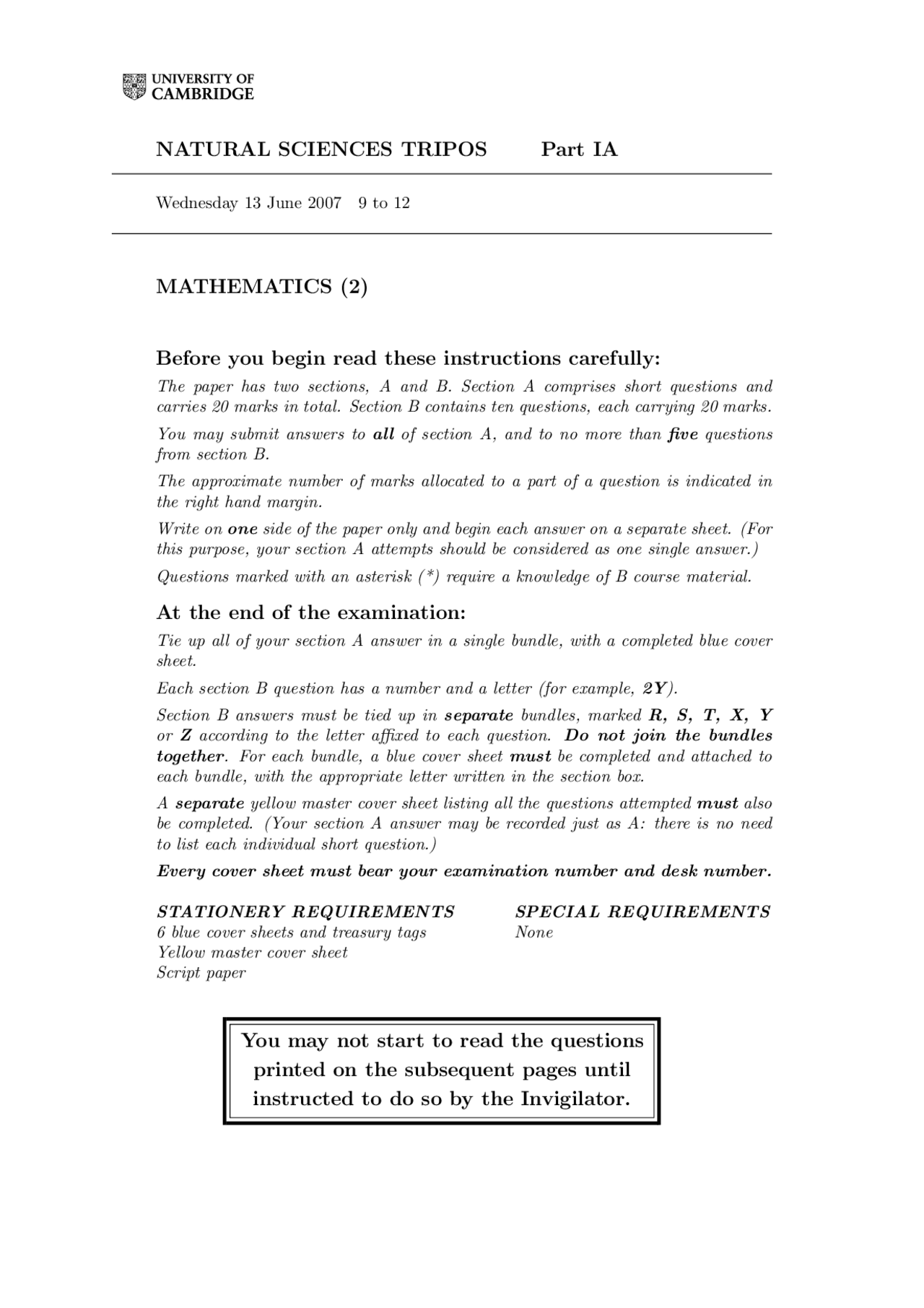 Potential - Mathematics with Natural Sciences - Exam - Docsity
