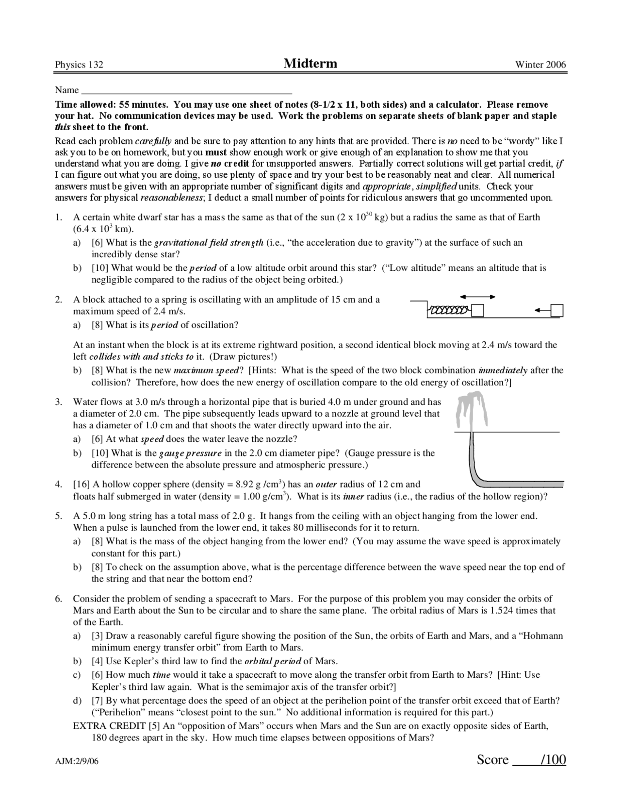 Acceleration Due To Gravity General Physics Past Paper Docsity