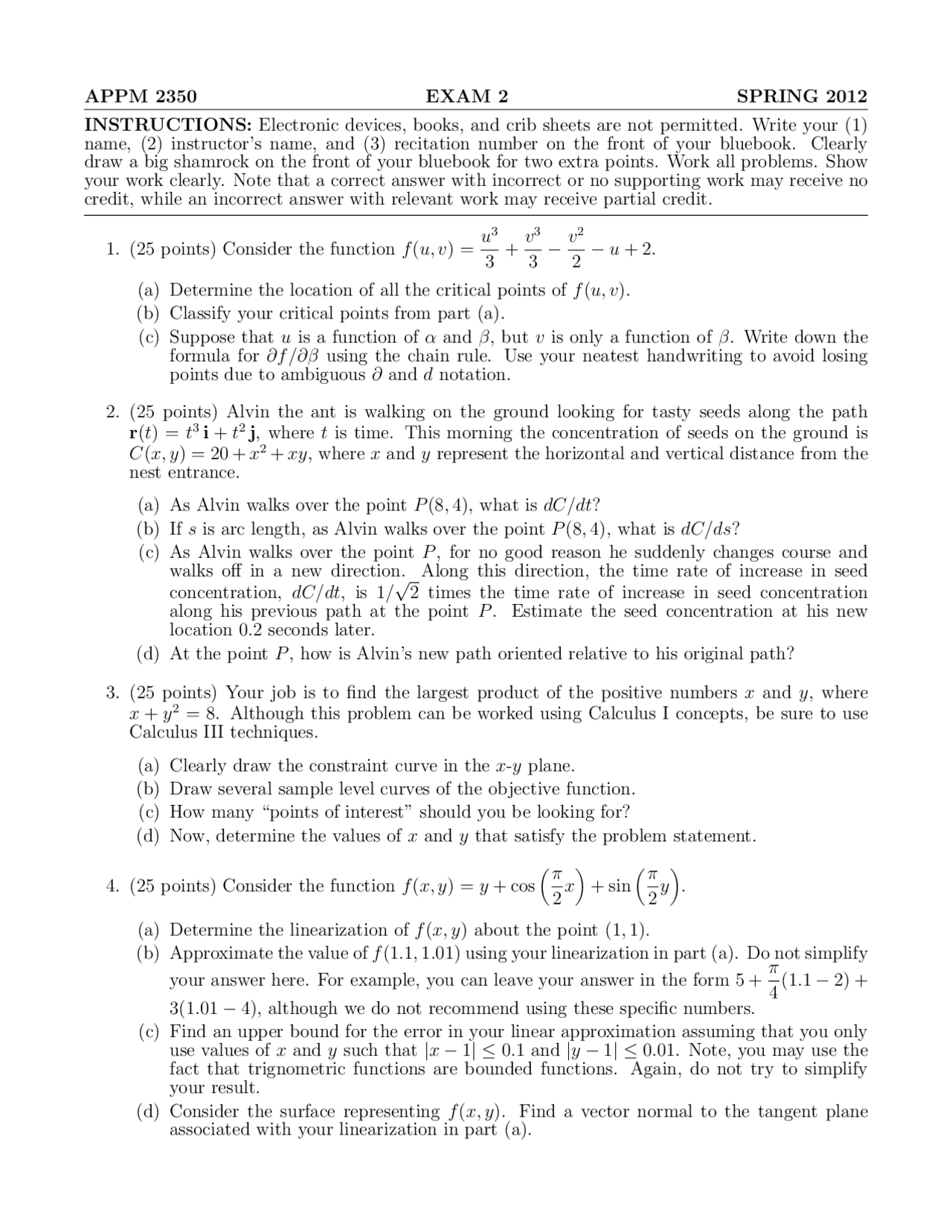 Critical Points Calculus Three Exam Docsity
