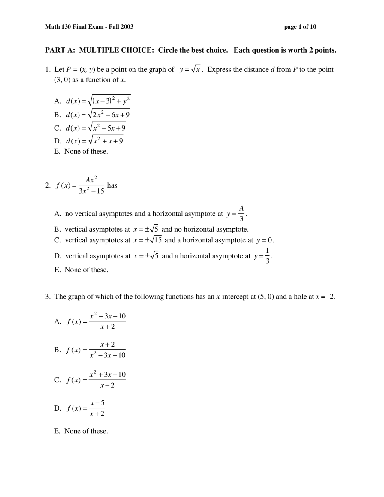 Point - Mathematics - Exam | Exams Mathematics | Docsity