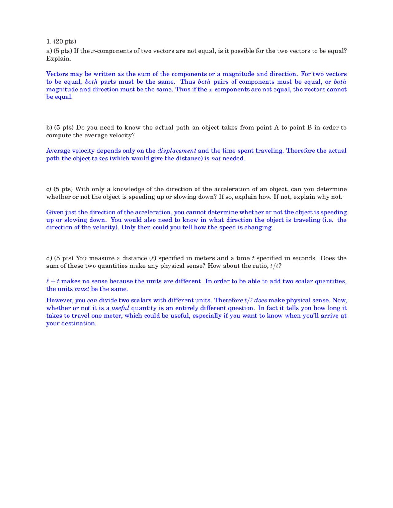 Components Of Two Vectors General Physics Solved Past Paper Docsity