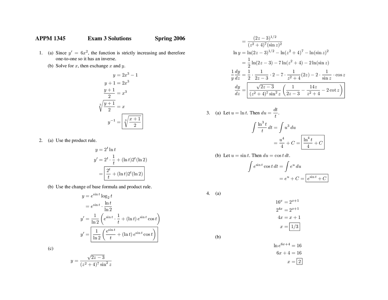 Exchange - Calculus One - Solved Exam | Exams Calculus | Docsity