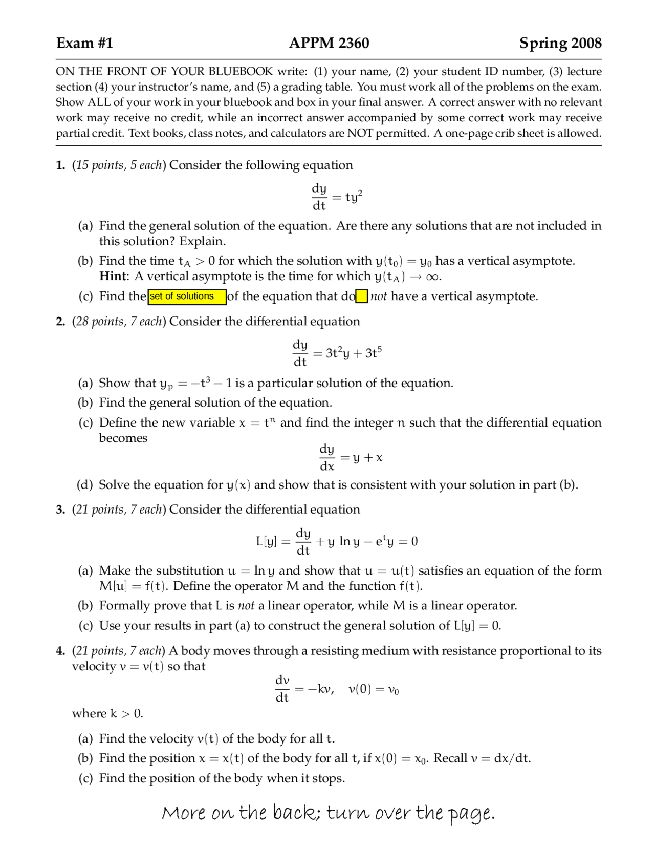 New Variable Differential Equations And Linear Algebra Exam Docsity