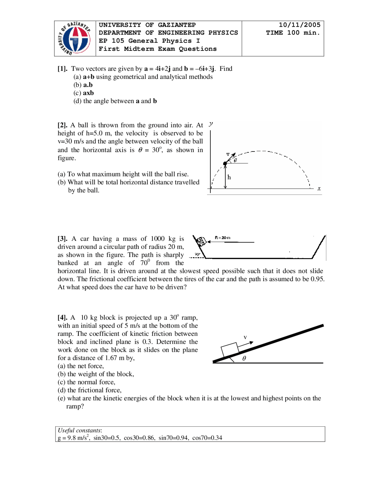 Geometrical and Analytical Methods - General Physics - Past Paper - Docsity