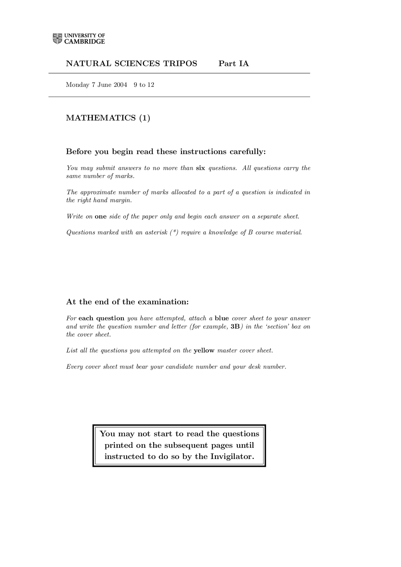 Components Mathematics With Natural Sciences Exam Docsity