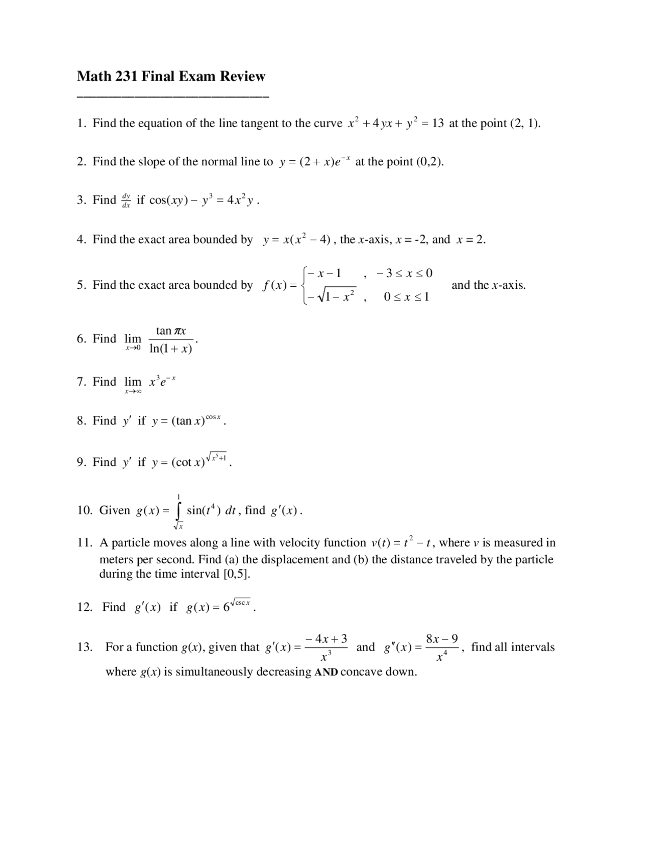 Line Tangent Mathematics Solved Exam Docsity