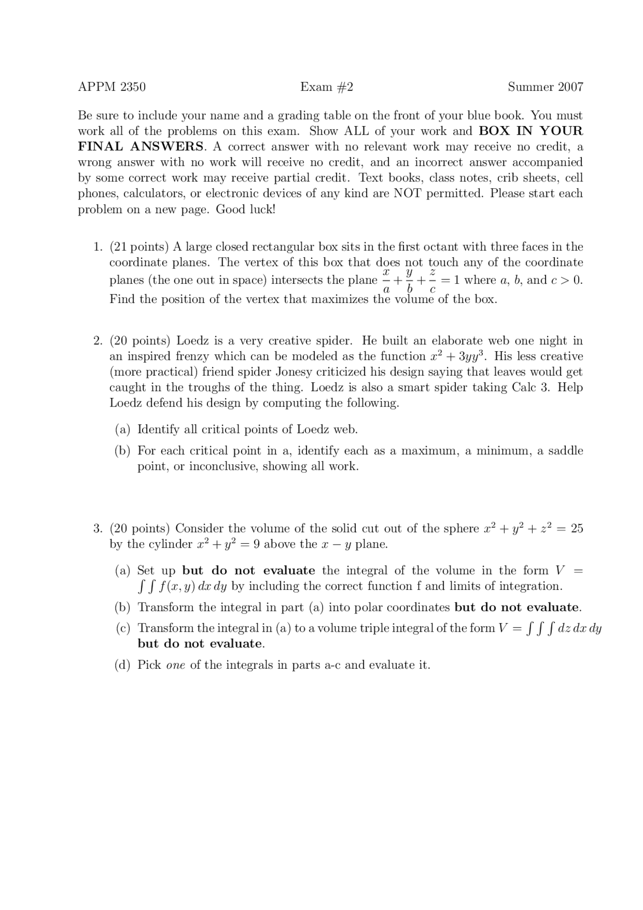 Rectangular Box Calculus Three Exam Docsity