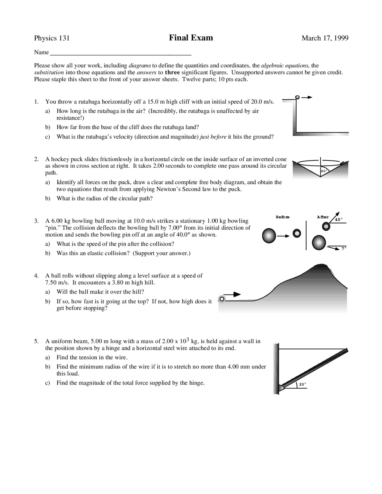 Rutabaga Velocity - General Physics - Past Paper - Docsity