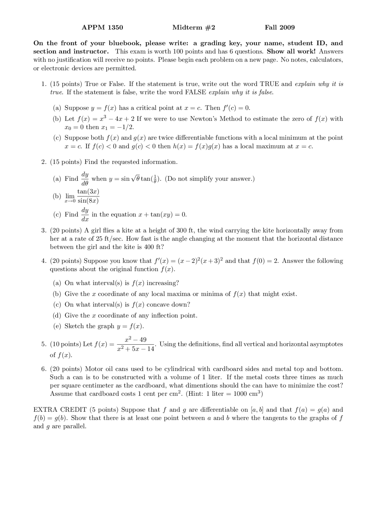 Critical Point Calculus One For Engineers Exam Docsity