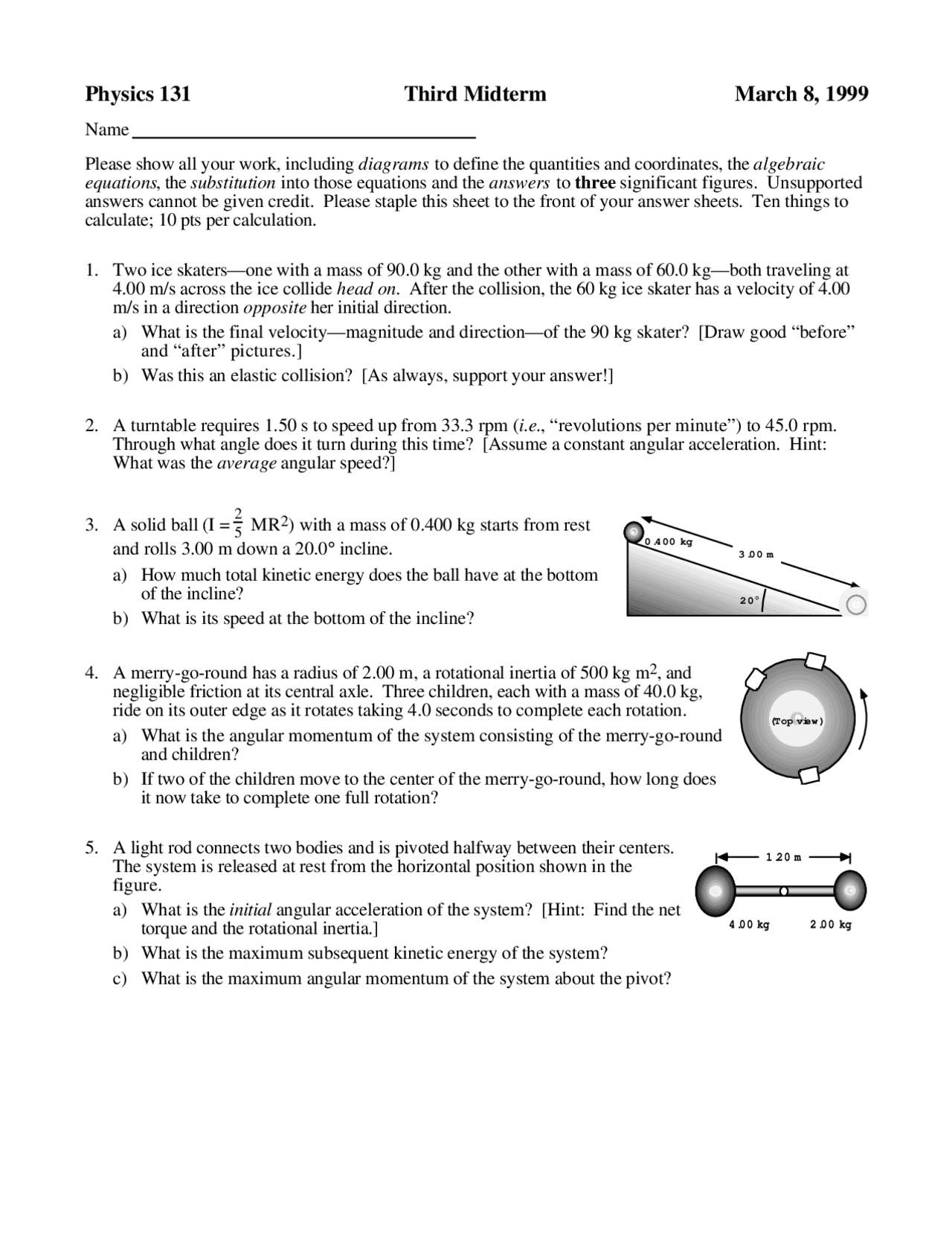 Elastic Collision General Physics Past Paper Docsity