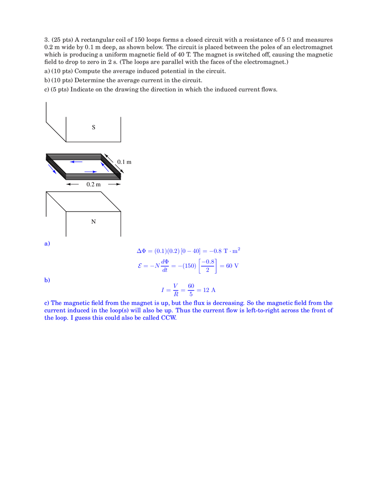 Average Induced Potential - General Physics - Solved Past Paper - Docsity