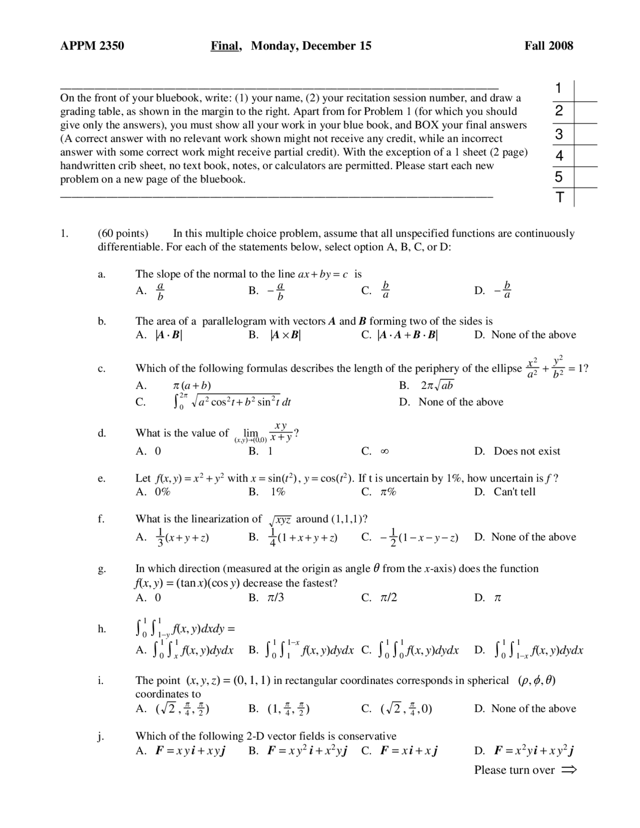 Vectors Calculus Three Exam Docsity