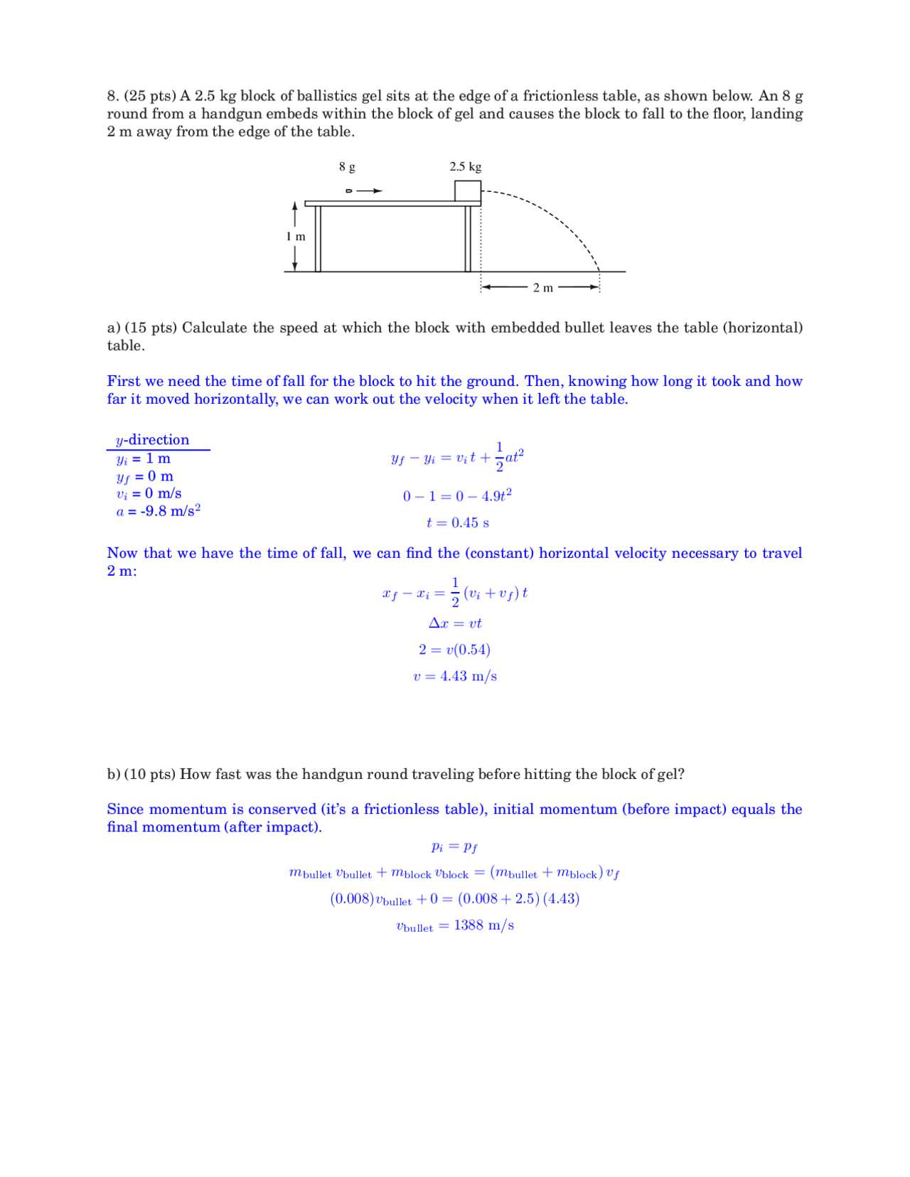 Horizontal Velocity General Physics Solved Past Paper Docsity
