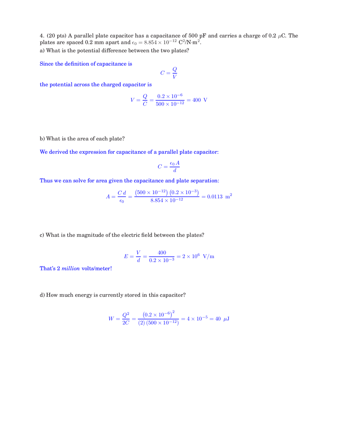 Definition Of Capacitance General Physics Solved Past Paper Docsity