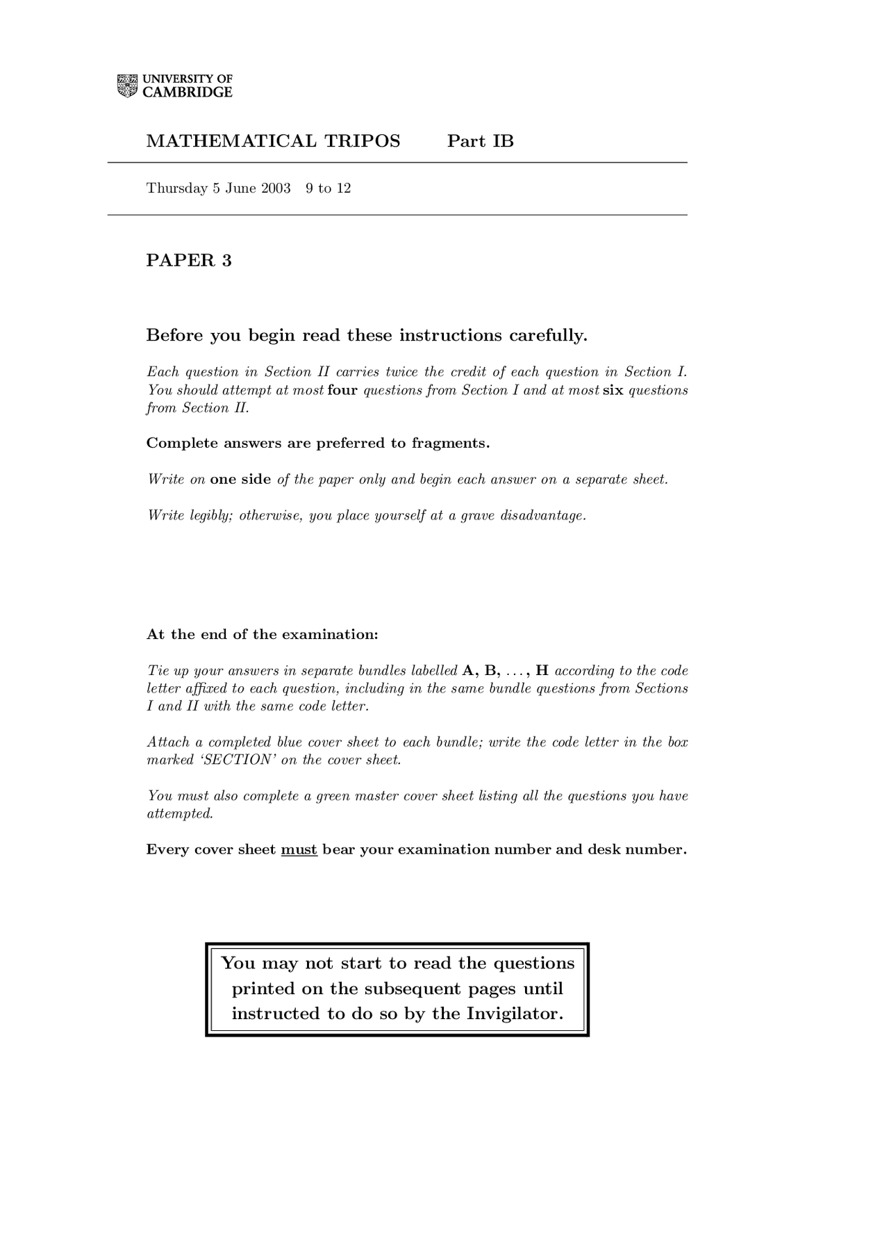 Continuous Mathematics Exam Docsity