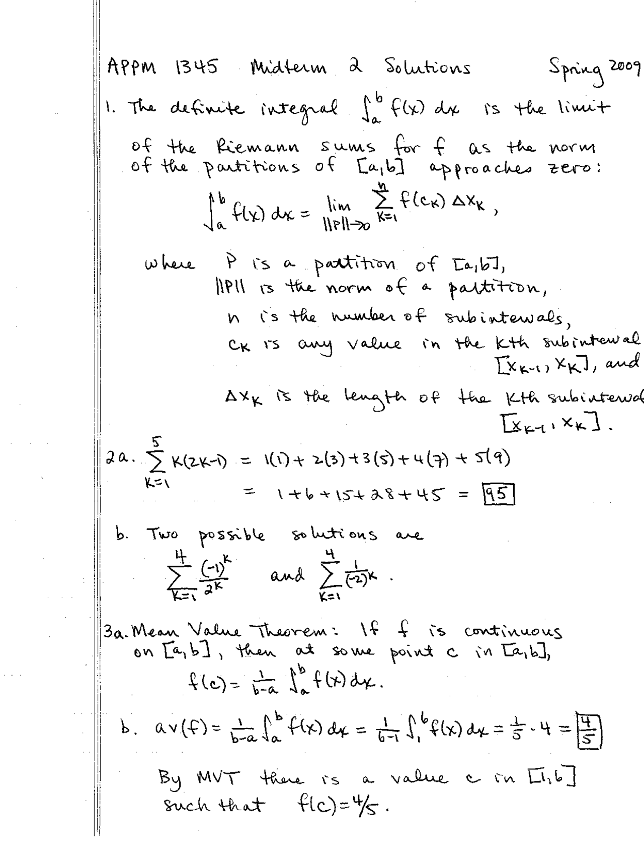 Mean Value Theorem Calculus One Solved Exam Docsity