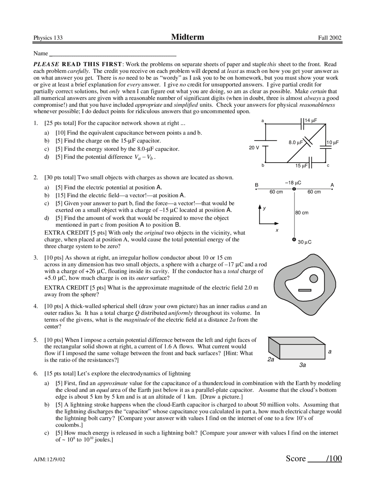 Equivalent Capacitance General Physics Past Paper Docsity
