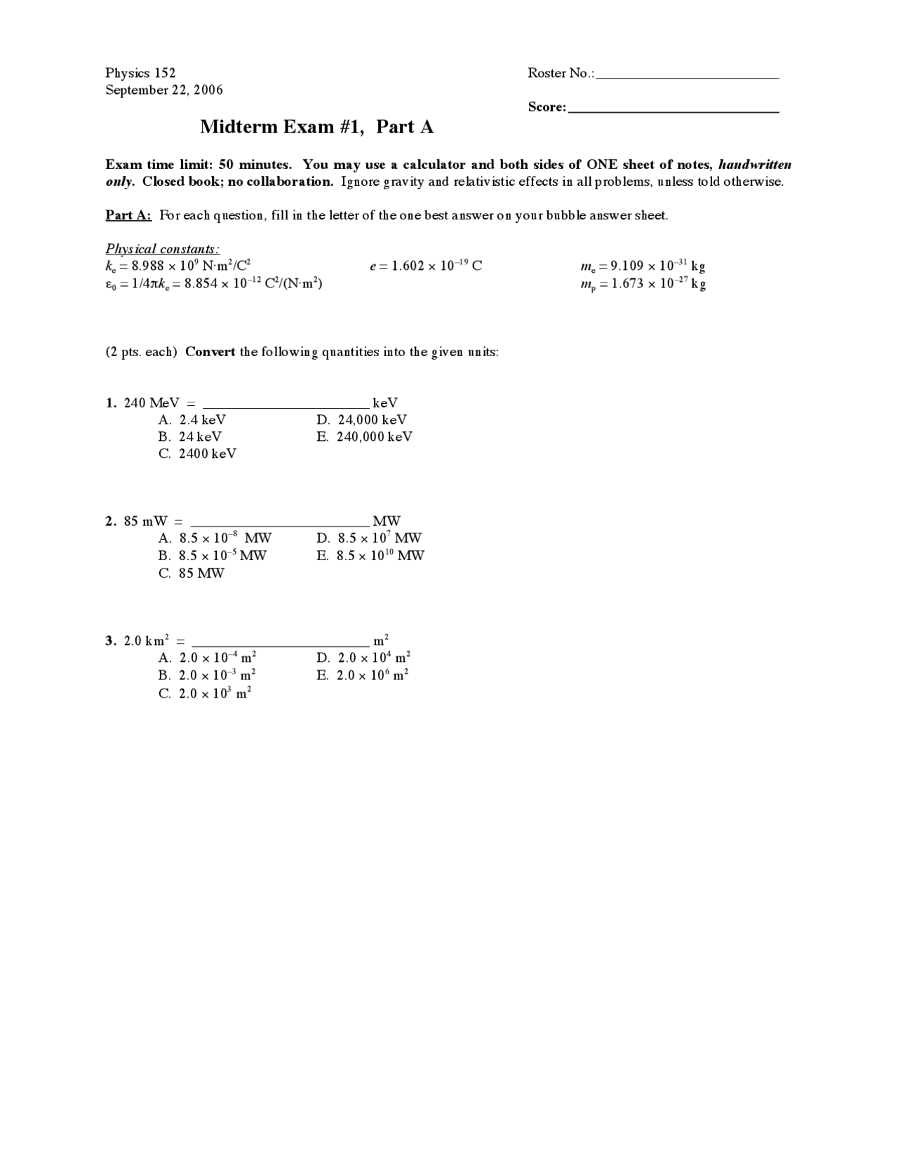 Capacitance Of Parallel Plates Physics Past Paper Docsity