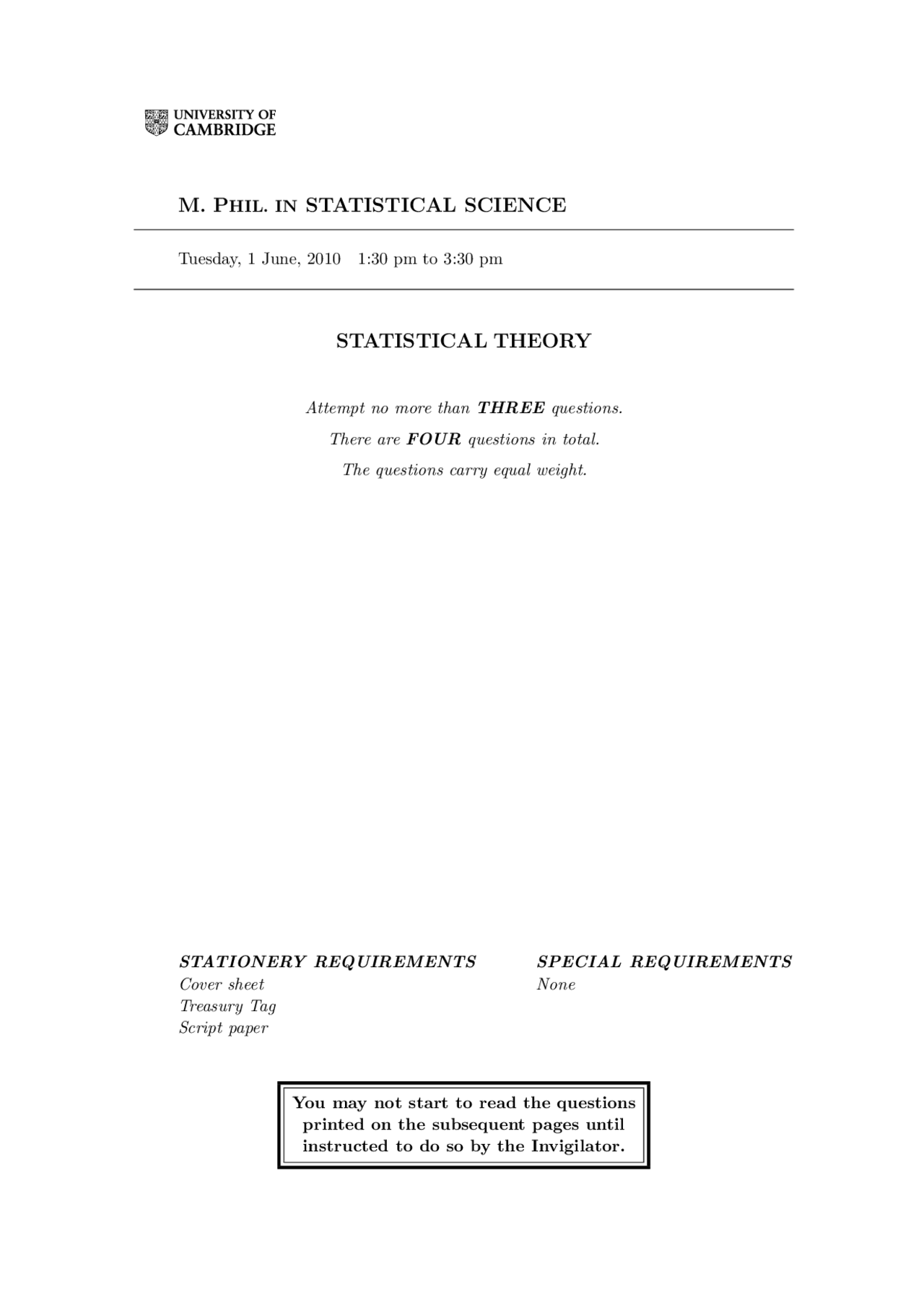 Linear Model Statistical Science Exam Docsity
