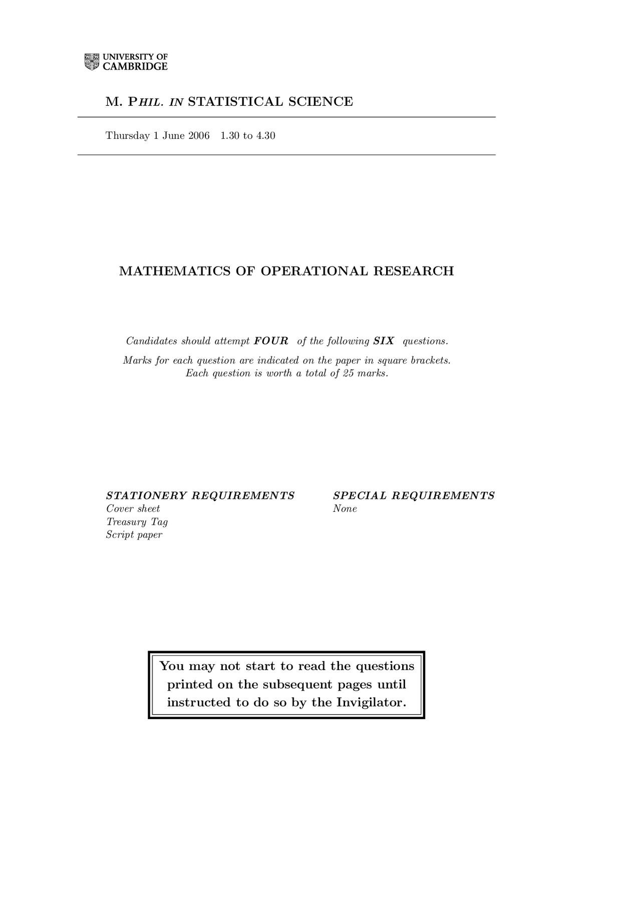Linear Programming Statistical Science Exam Exams Statistics