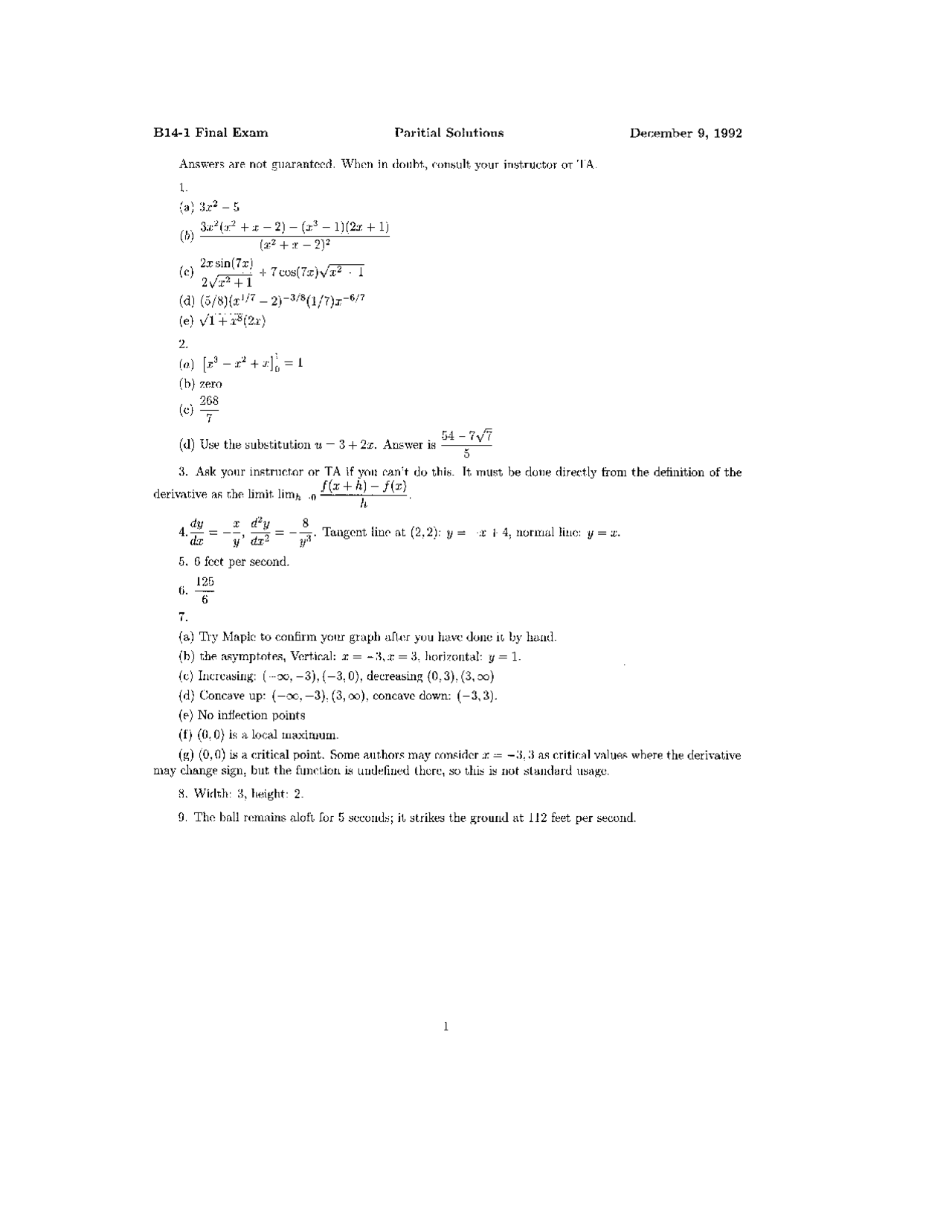 Derivatives Differential Calculus Of One Variable Functions Solved